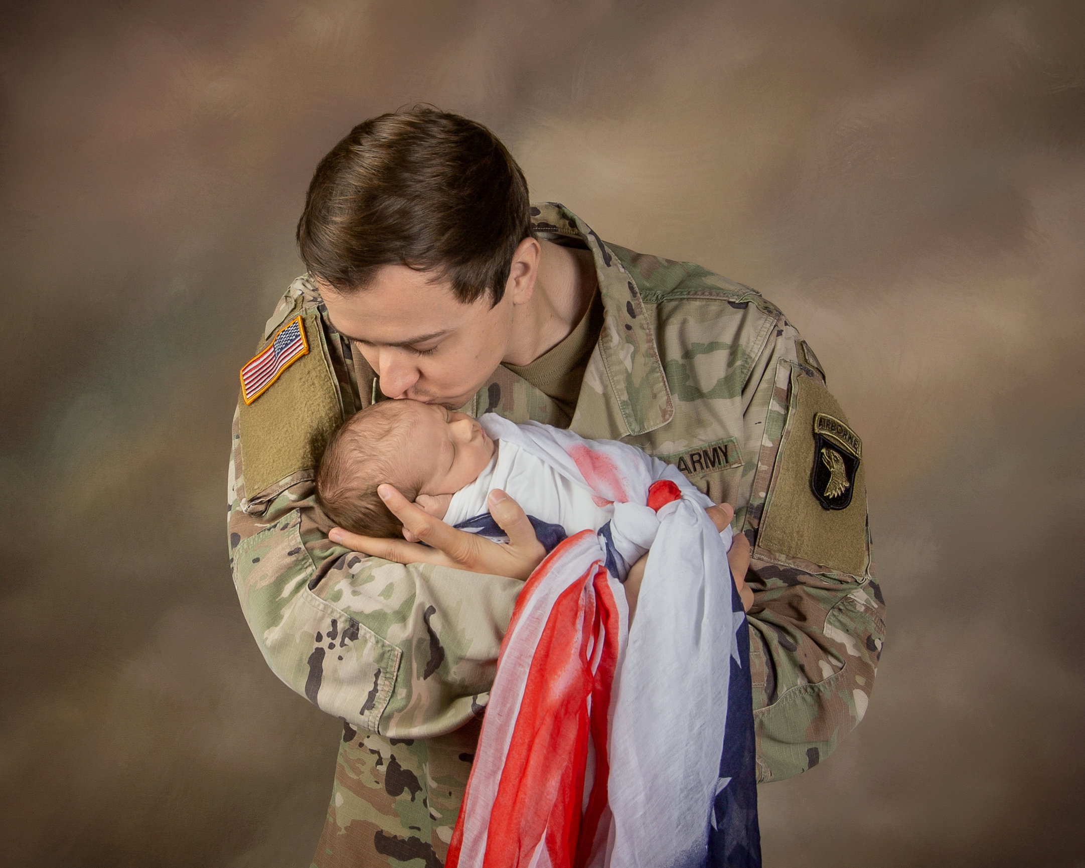Military Themed Newborn Photo Session with Fort Campbell Soilder