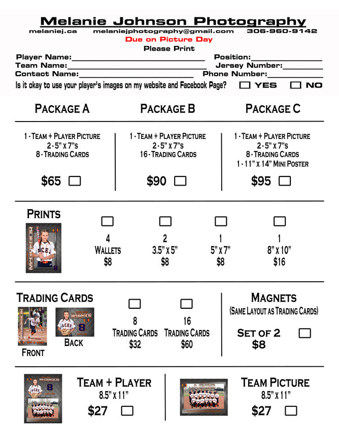 Softball/Baseball Order Form - Melanie Johnson Photography
