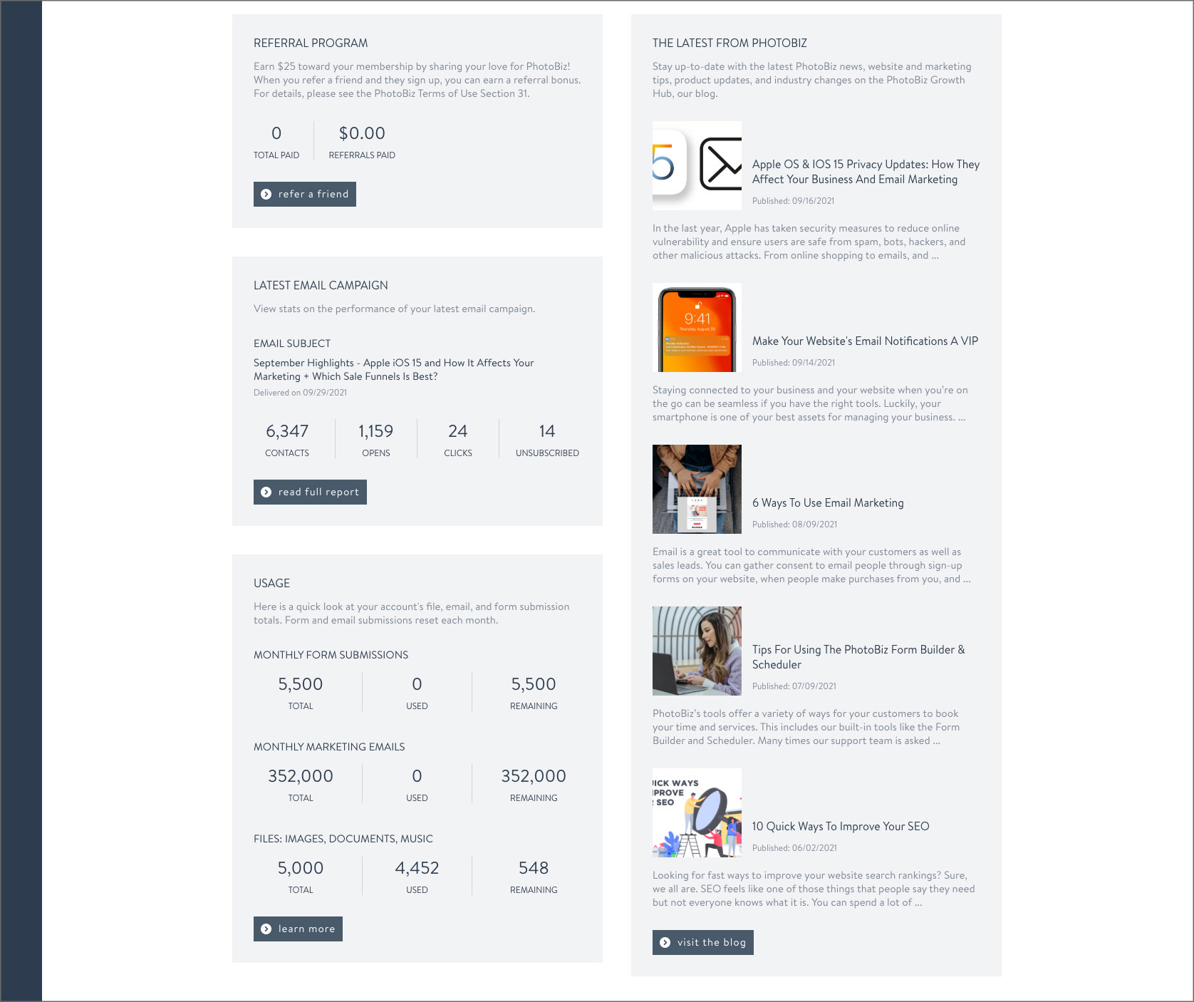 Control Panel Updates: Dashboard Redesign + New Progress Bar - PhotoBiz ...