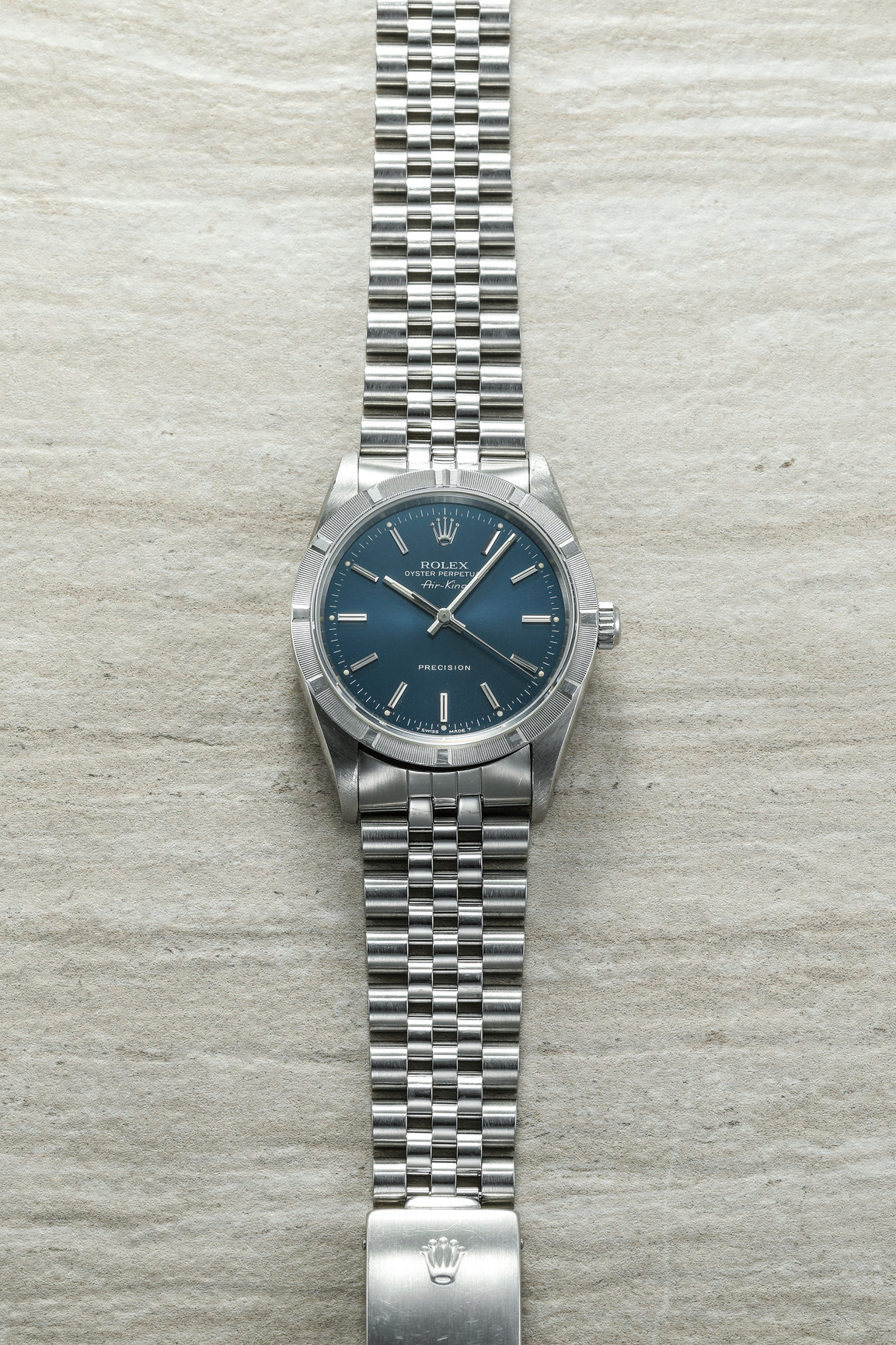 Rolex Air King 14010 Blue Dial Engine Turn Bezel 1991 - Roy & Sacha ...