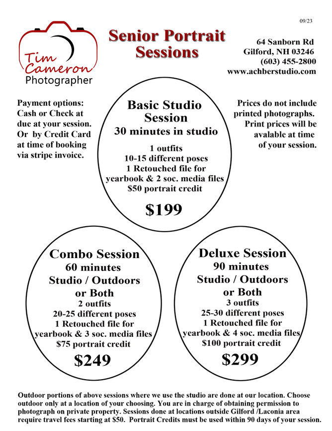 Senior Session Prices - Tim Cameron Photographer