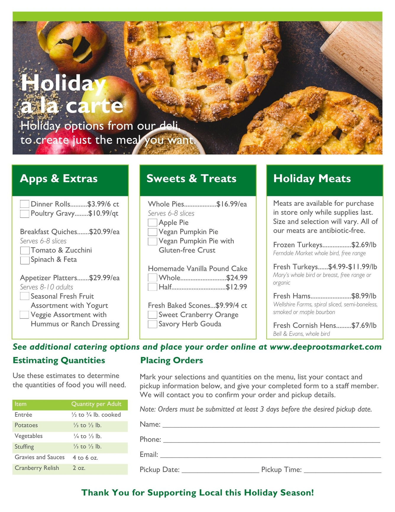 Holiday Menu - Deep Roots Market - Greensboro's Local Co-op Grocery & More