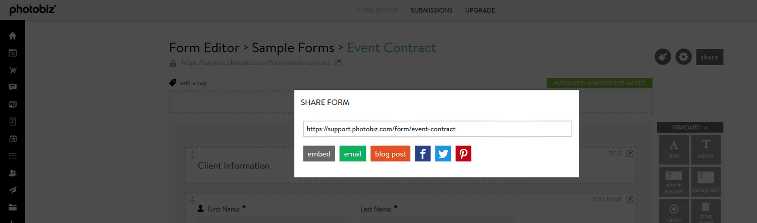How Do I Share My Custom Form? - PhotoBiz Knowledge Base