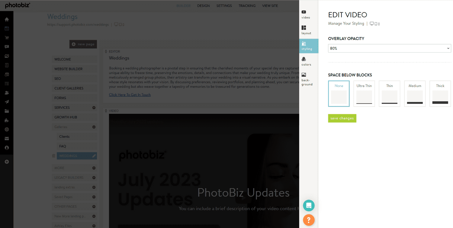 How To Use Video Blocks - PhotoBiz Knowledge Base