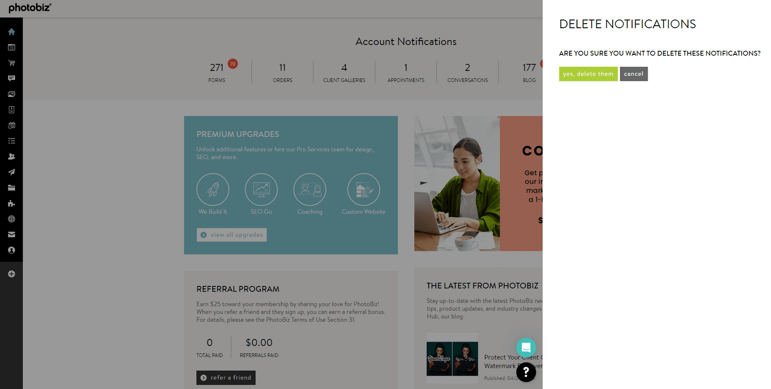 How To Delete Notifications - PhotoBiz Knowledge Base