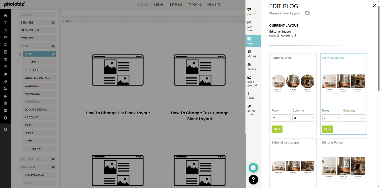 How To Change Blog Block Layout - PhotoBiz Knowledge Base